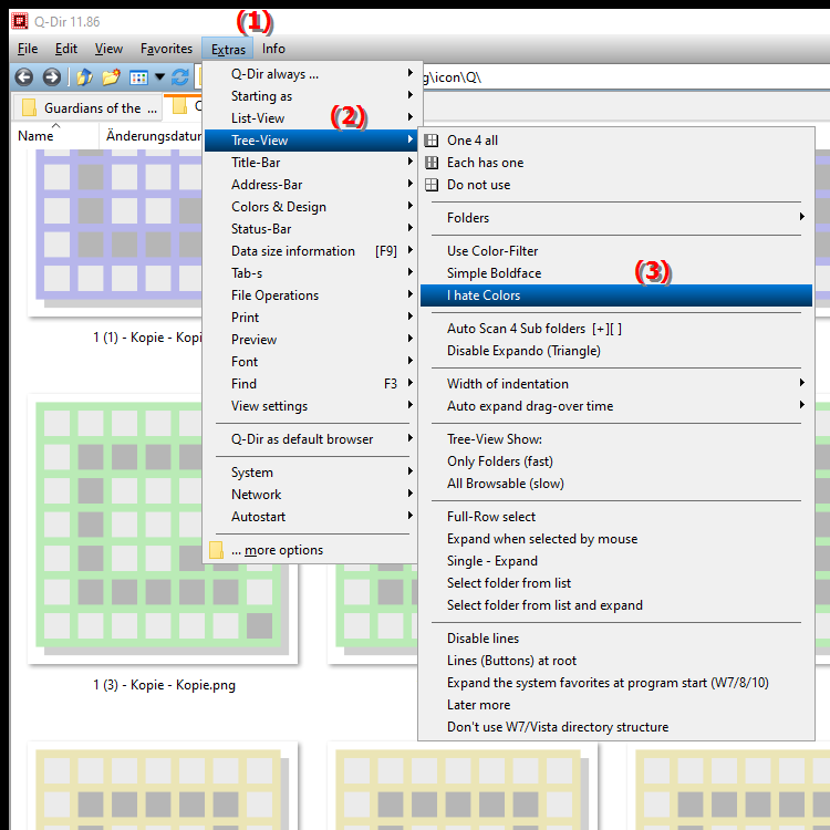 How can I enable color display in the File Explorer directory structure?