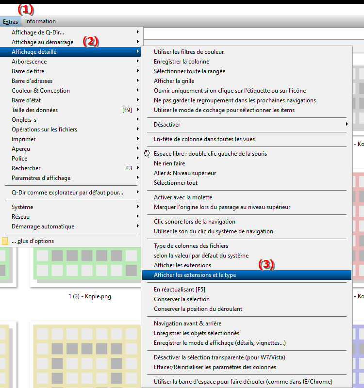 Colonne de type de fichier pour afficher les extensions et les types de ...
